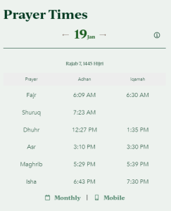 What time are the prayers? - Islamic Association of Raleigh